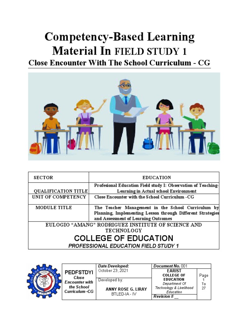 Competency-Based Learning Material In: Field Study 1 | PDF | Curriculum ...