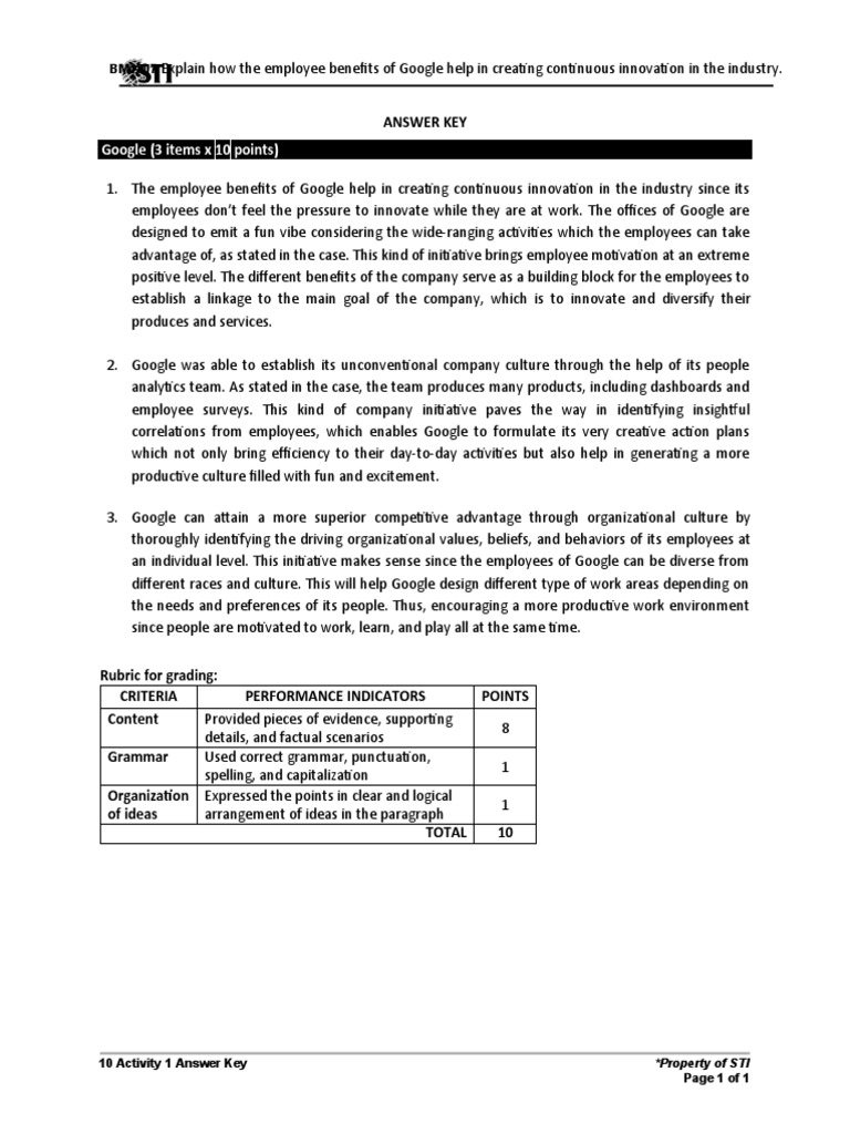 10-Activity-1-Answer-Key FINALLY | PDF | Organizational Culture | Cognition