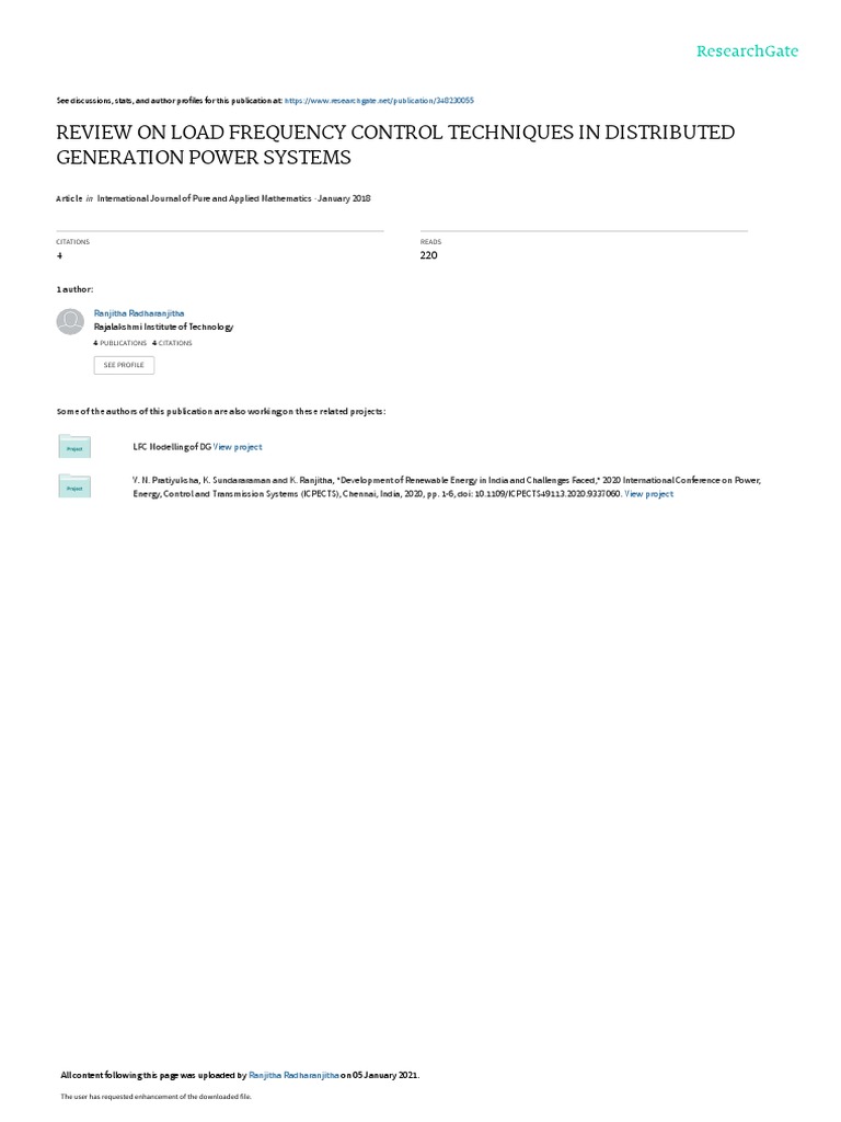 Review On Load Frequency Control Techniques in Distributed Generation Power Systems | PDF | Wind ...