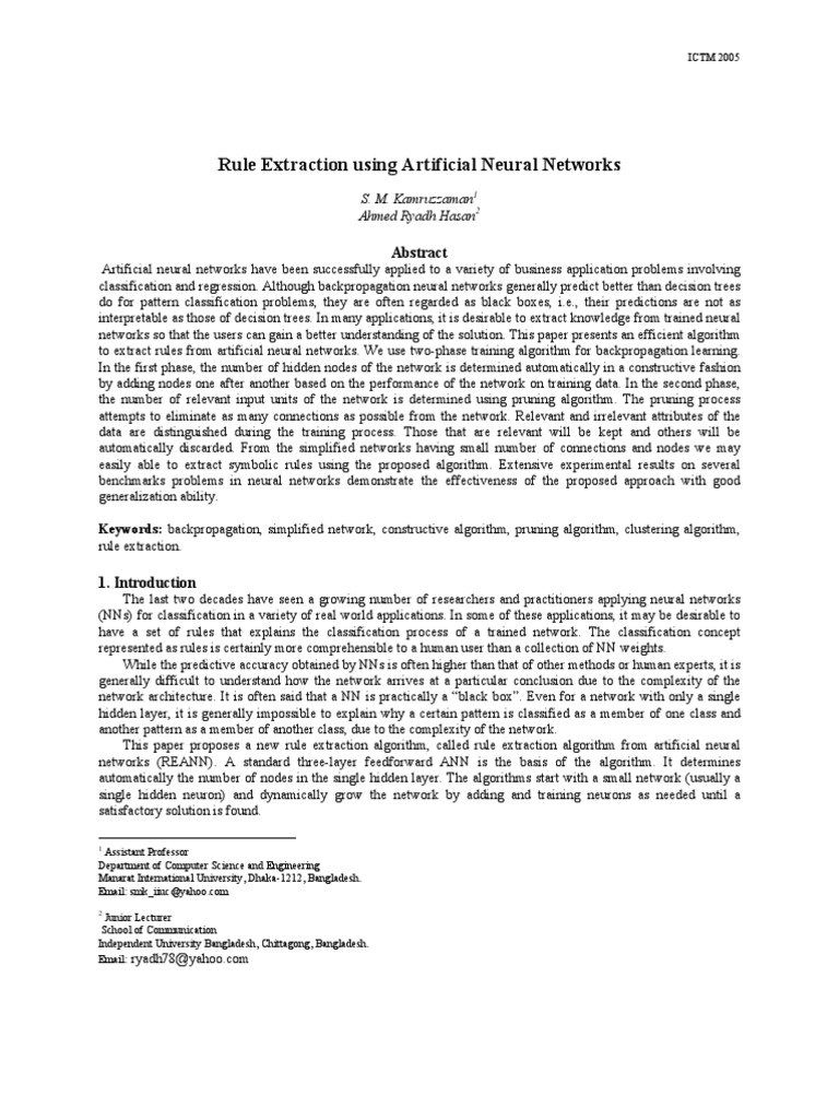 Rule Extraction Using Artificial Neural Networks S M Kamruzzaman Ahmed Ryadh Hasan Pdf