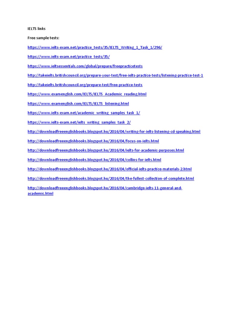 IELTS Links - Free Practice Tests | PDF