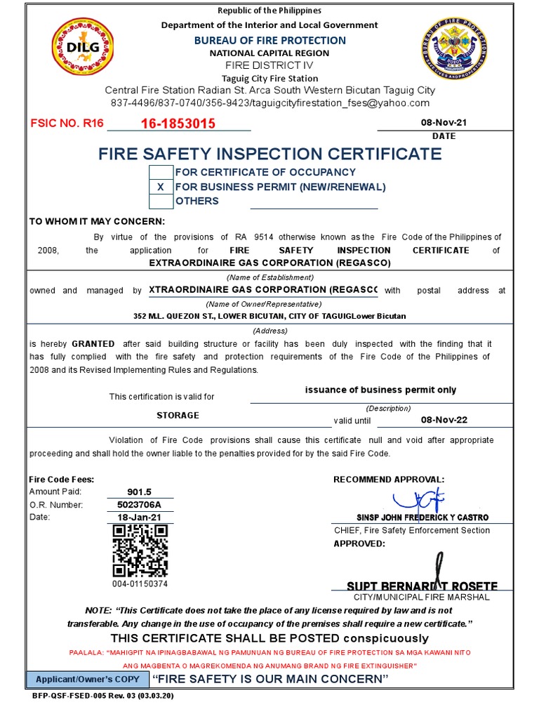 Fsic - Bus - Taguig - Ben 2 - Fsic | PDF | Fire Safety | Government