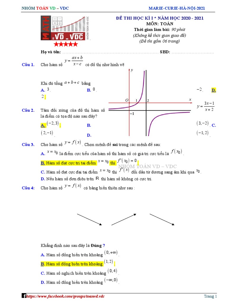 Toanvdc - Edu.vn HK1 L12 Marie Curie Ha Noi 2021 | PDF