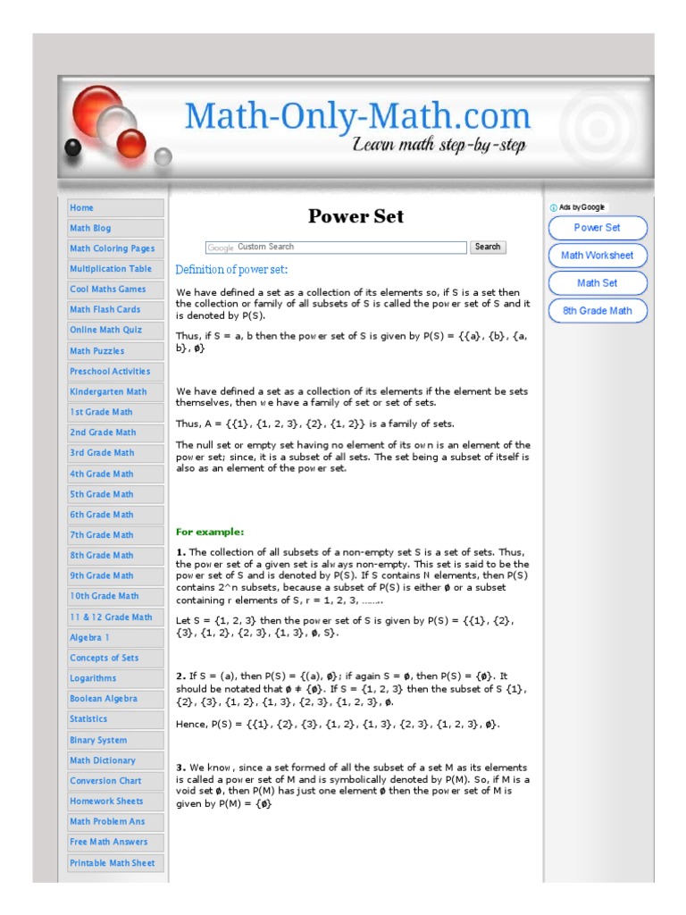 Power Set - Definition of Power Set - Family of Sets - Set of Sets ...