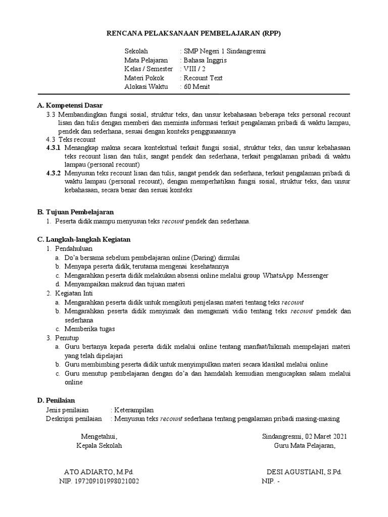 RPP Supervisi | PDF | Karier & Perkembangan