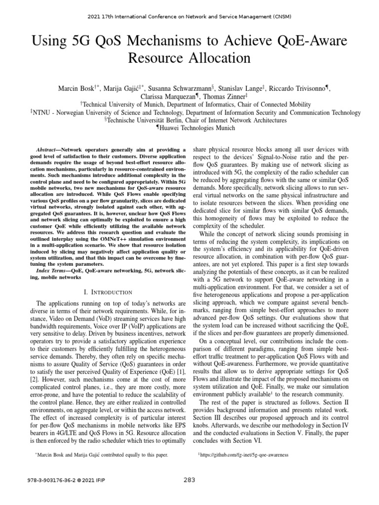 Using 5G Qos Mechanisms To Achieve Qoe-Aware Resource Allocation | PDF | Quality Of Service ...