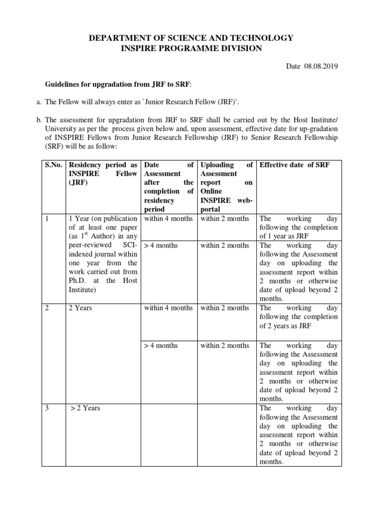 Guidelines For Upgradation From JRF To SRF PDF | PDF | Fellow | Science
