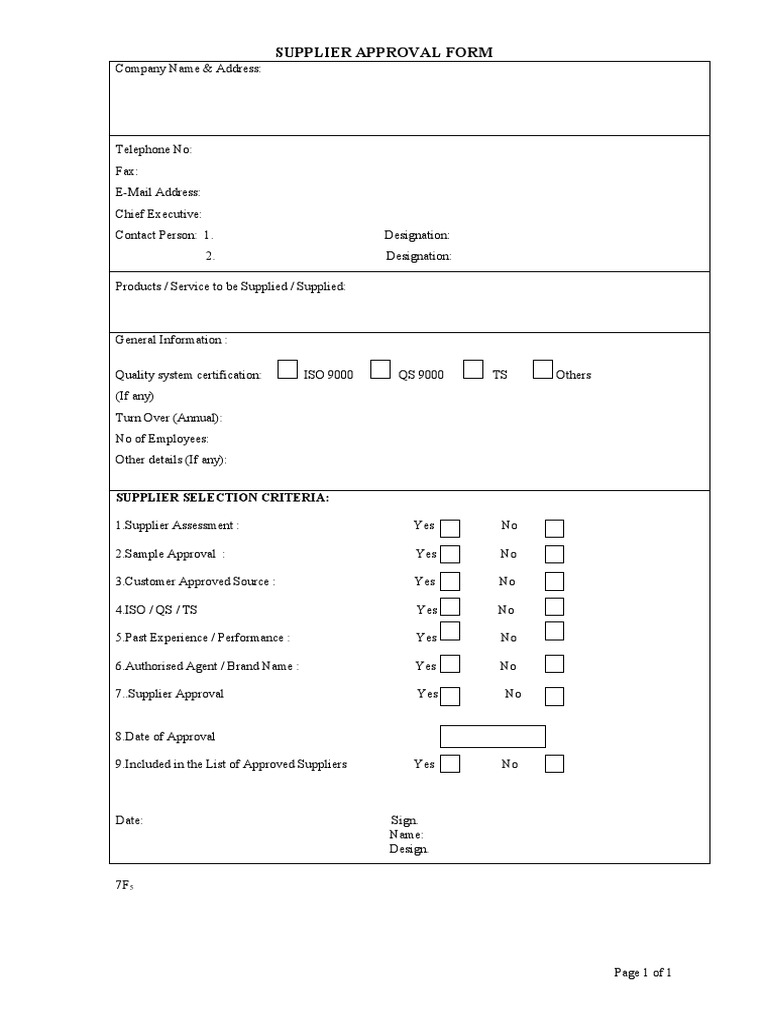 Supplier Approval Form | PDF