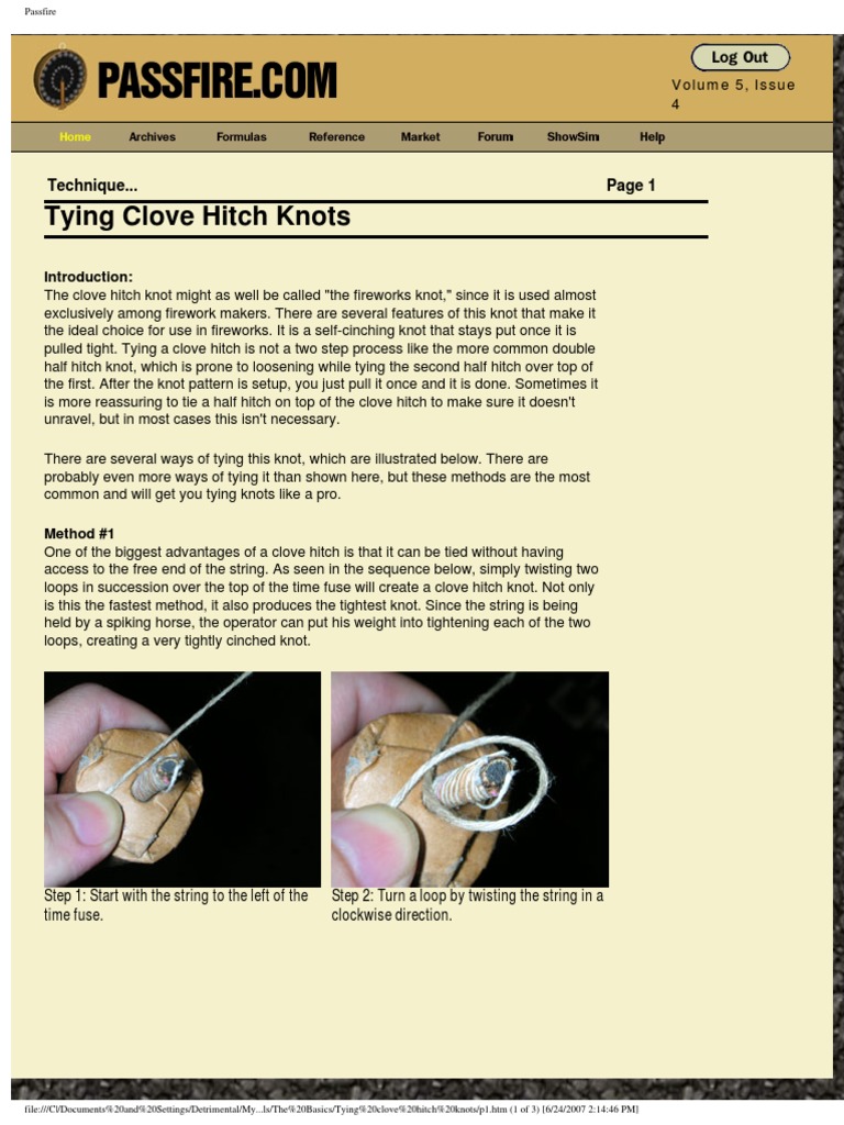 Tying Clove Hitch Knots | PDF | Knot