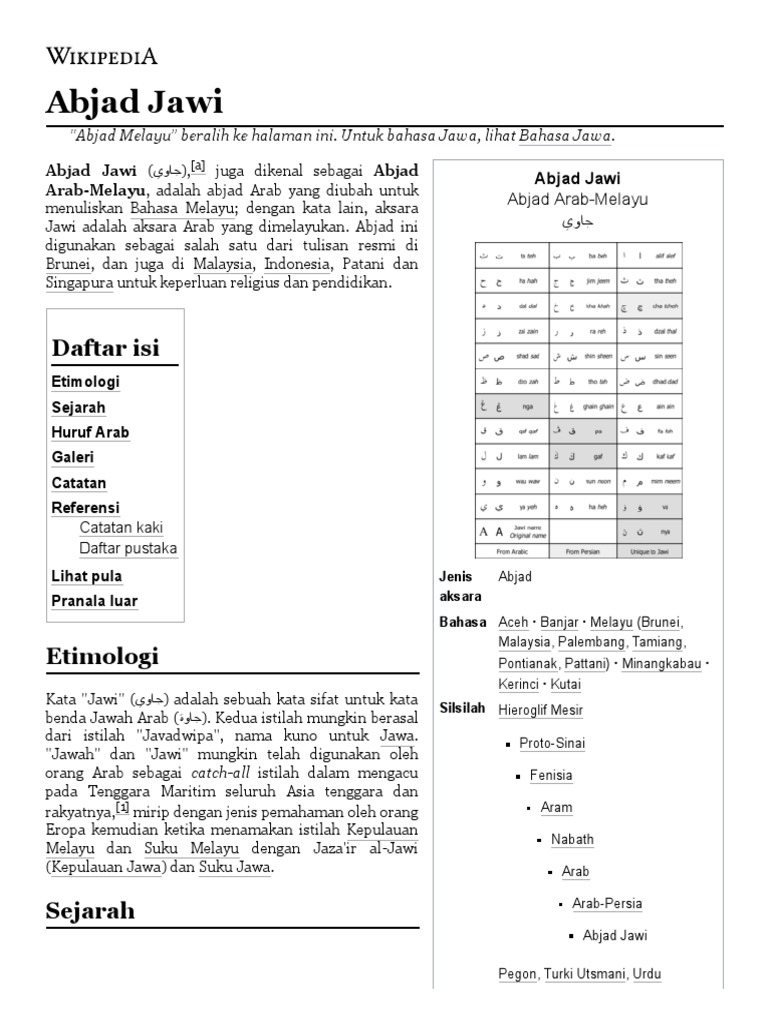 Abjad Jawi - Wikipedia Bahasa Indonesia, Ensiklopedia Bebas | PDF