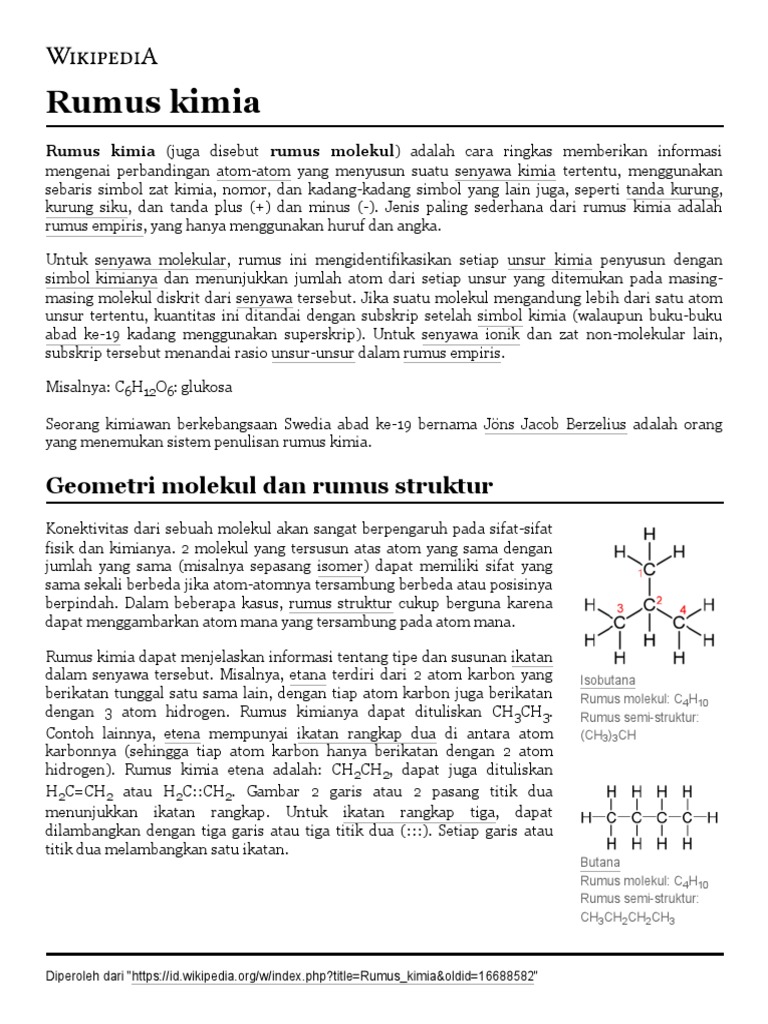 Rumus Kimia - Wikipedia Bahasa Indonesia, Ensiklopedia Bebas | PDF