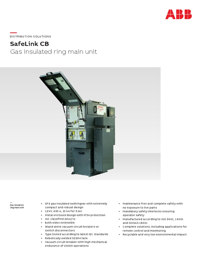 Safelink CB: Gas Insulated Ring Main Unit | PDF | Electrical Equipment ...