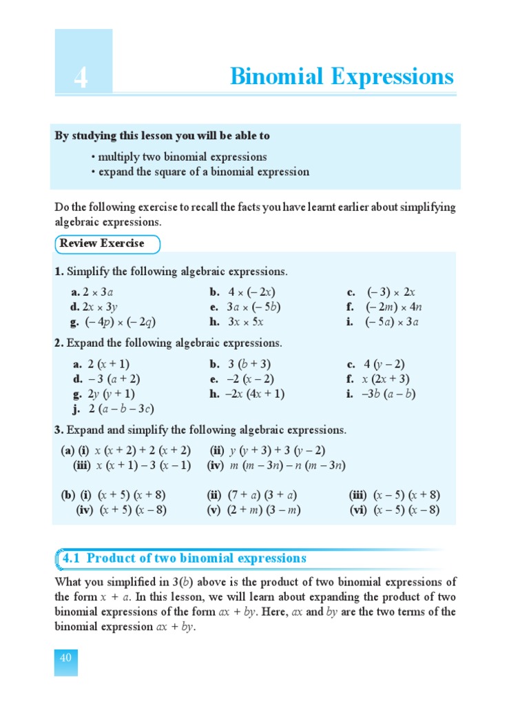 4.1 Product of Two Binomial Expressions | PDF | Area | Mathematics