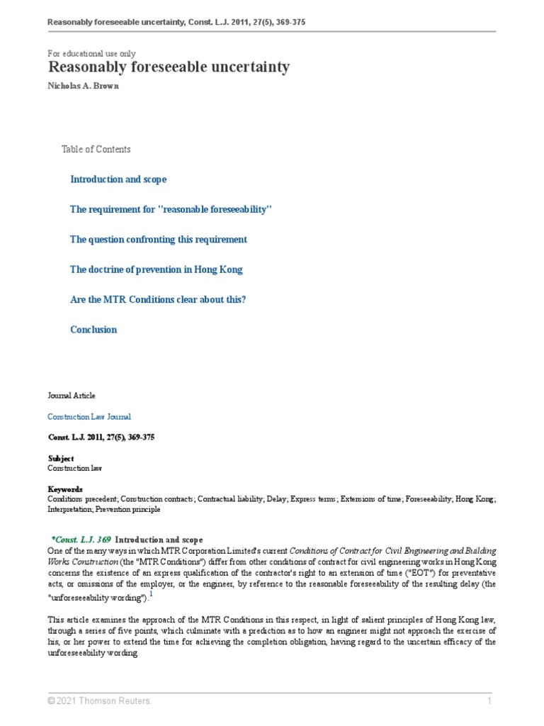 Nicholas Brown-Reasonably Foreseeable Uncertainty | PDF | Liquidated ...