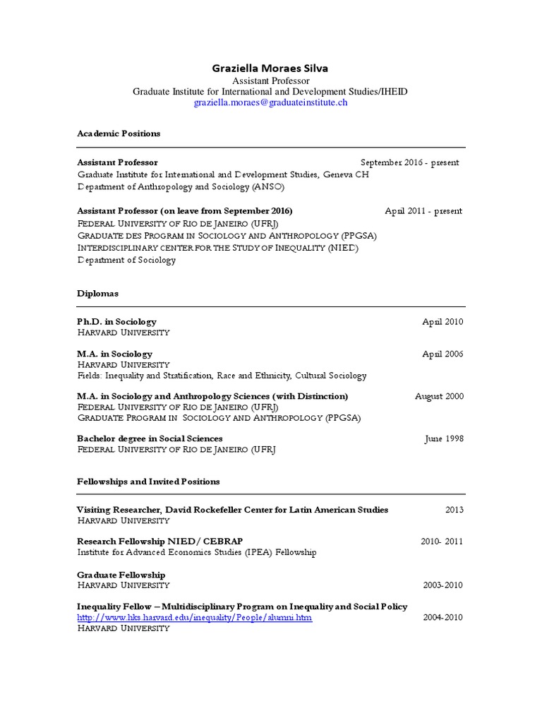 Graziella Moraes Silva CV | PDF | Brazil | Sociology