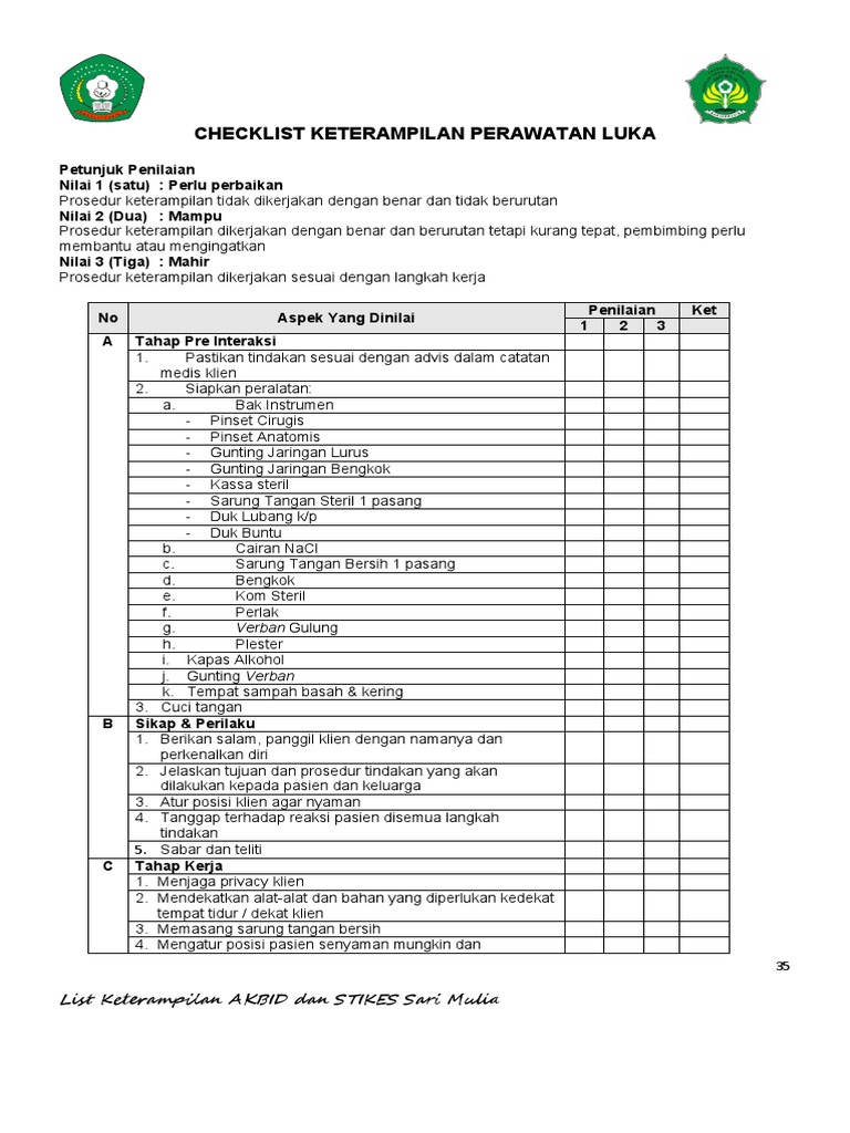 Lembar Checklist Perawatan Luka | PDF