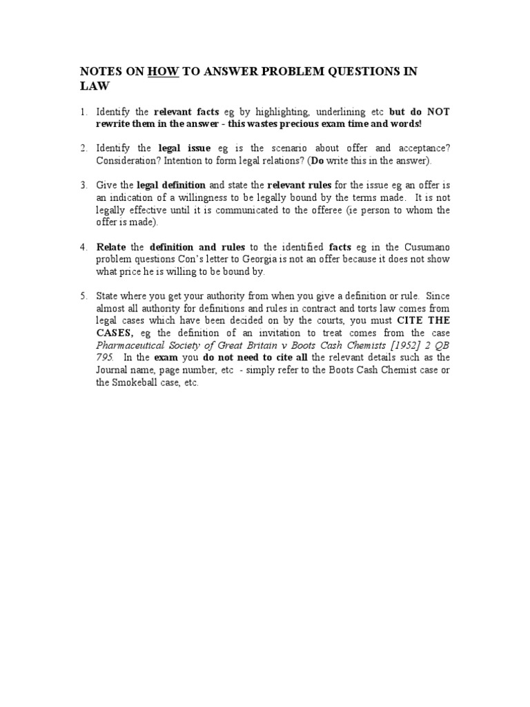 Law Exam Problem-Solving Guide | PDF | Finance & Money Management | Law