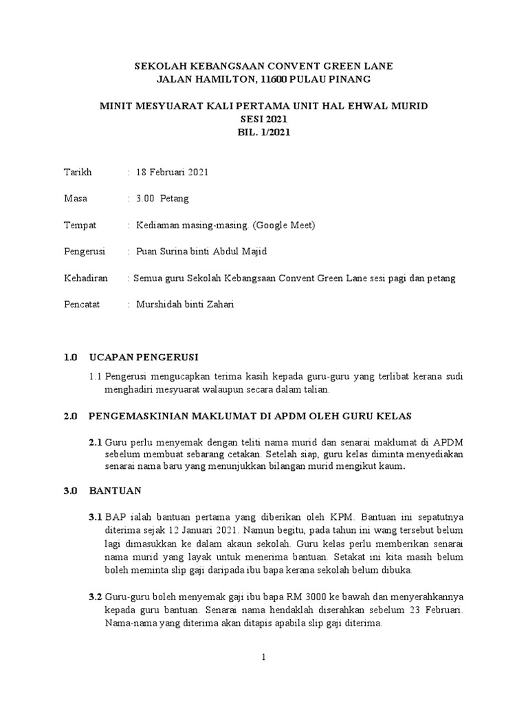 Minit Mesyuarat Kali Pertama Hem | PDF