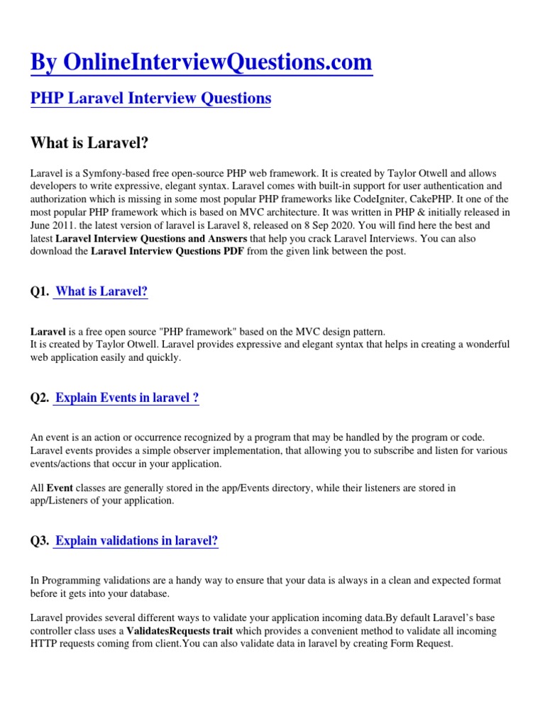 Laravel Interview Questions | PDF | Class (Computer Programming) | Php