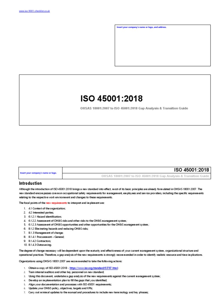 ISO 45001 2018 Gap Analysis and Transition Guidance Sample | PDF | Risk ...