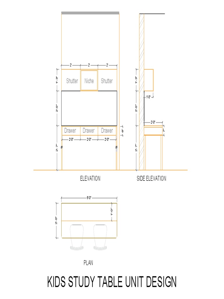 Kids Study Table Unit Design Plan | PDF