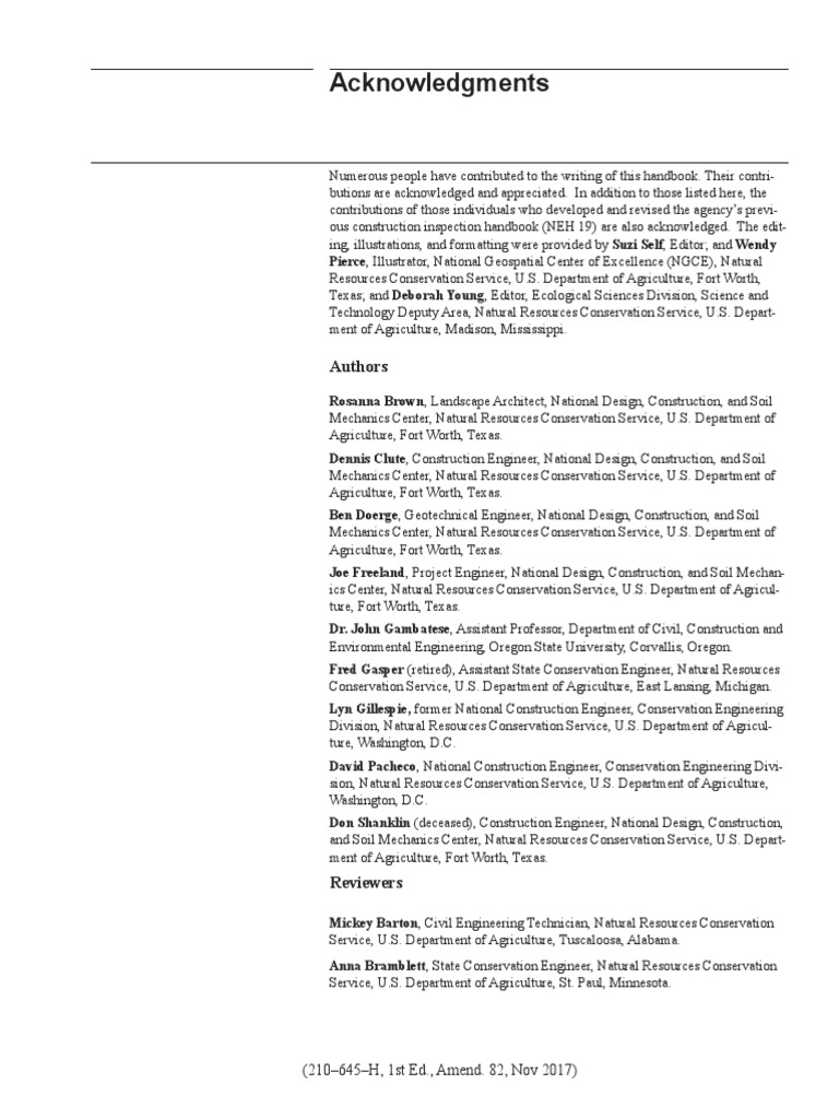 National Engineering Handbook - Part 645 - Construction Inspection - Acknowledgments | PDF ...