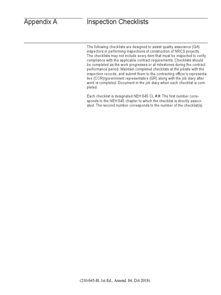 National Engineering Handbook - Part 645 - Construction Inspection - Appendix A - Inspection ...