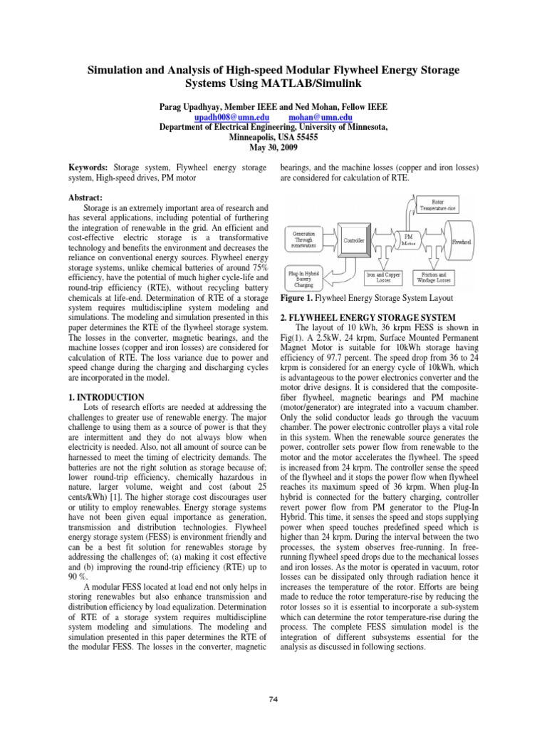 Simulation And Analysis Of Highspeed Modular Flywheel Energy Storage Systems Using Matlab