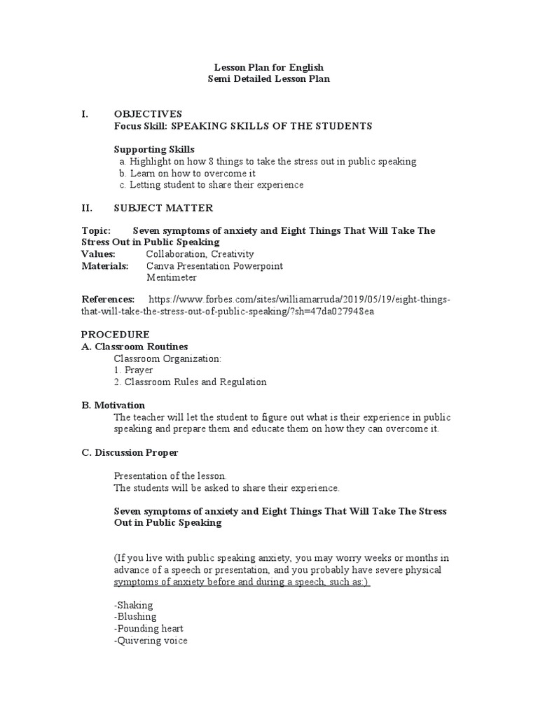 Speaking Shaina | PDF | Public Speaking | Lesson Plan
