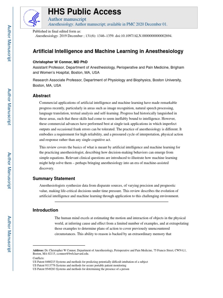 AI & ML in Anesthesia | PDF | Artificial Neural Network | Artificial Intelligence