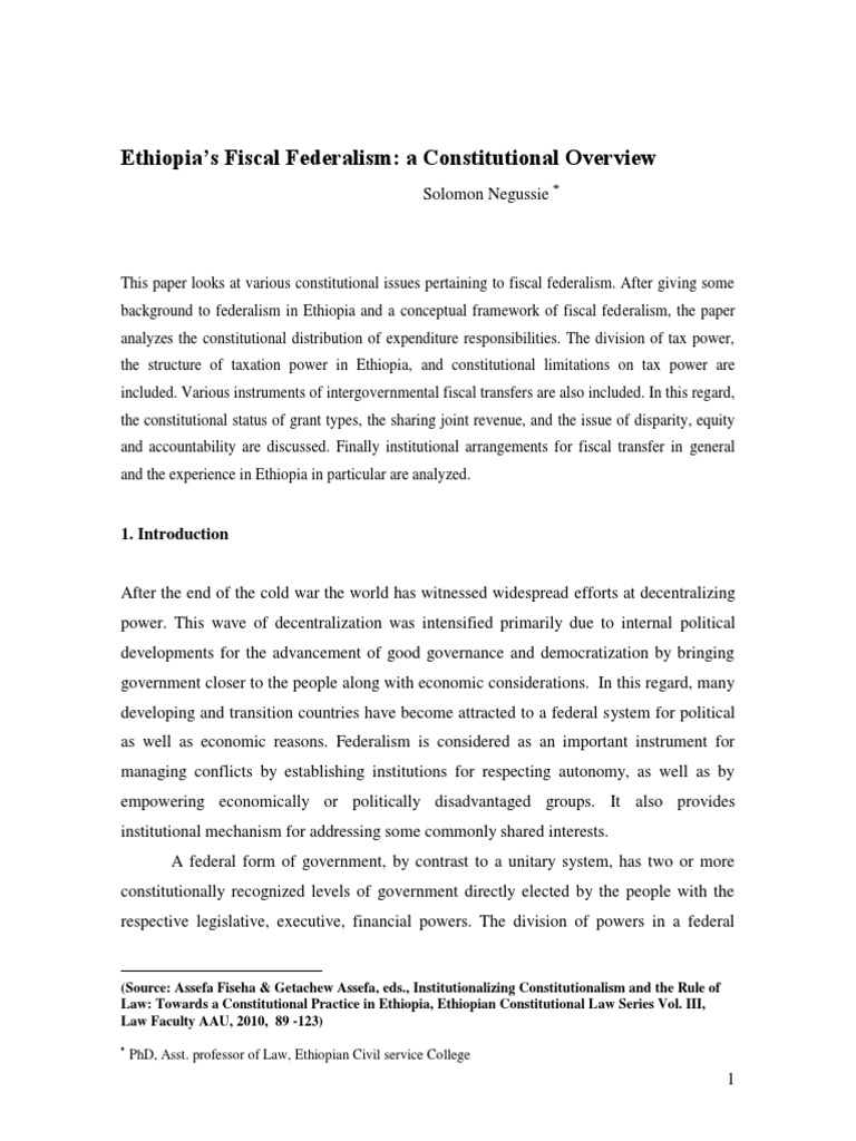 Solomon Nigussie Ethiopia Fiscal Federalism Constitution Overv 22 | PDF | Taxes | Federal ...