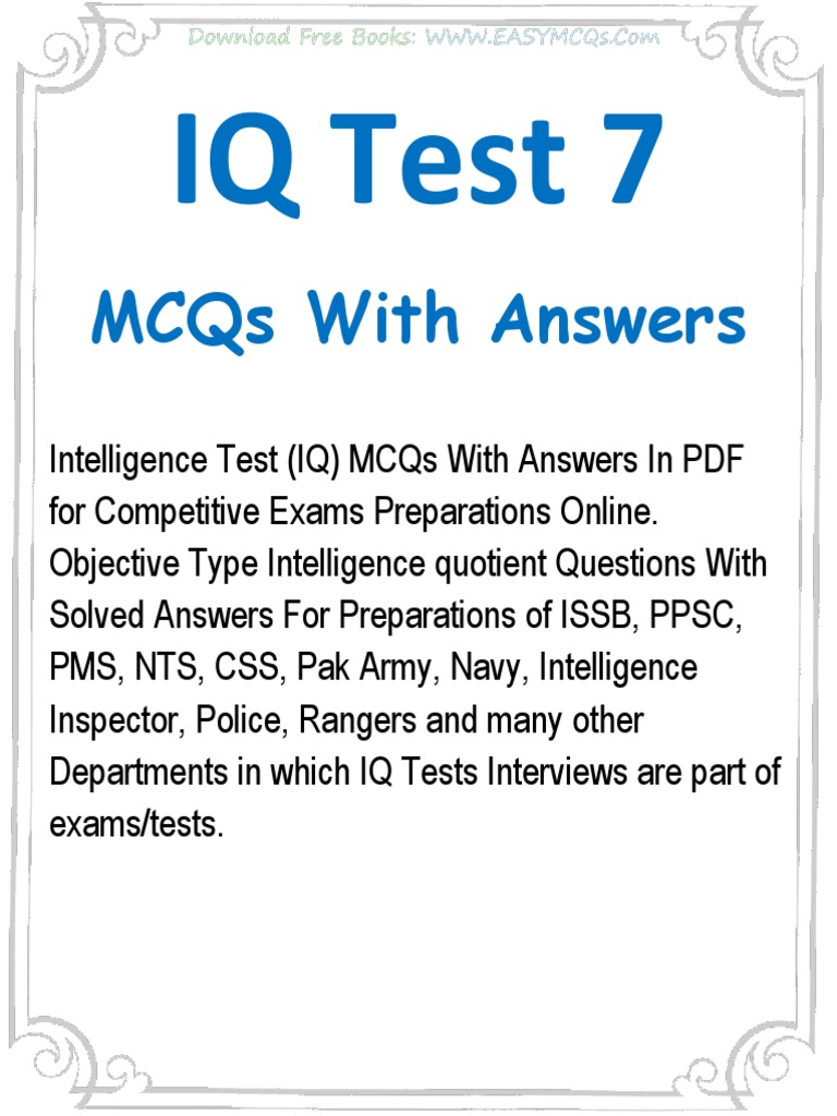 Iq Test 7: Mcqs With Answers | PDF
