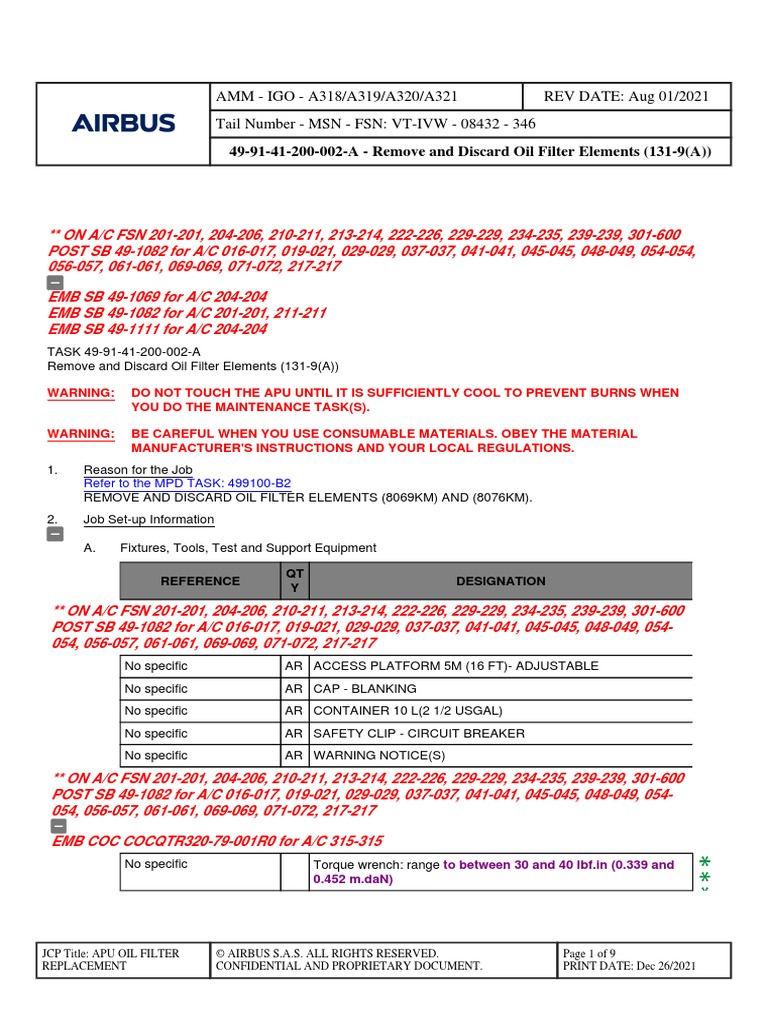 Apu Oil Filter Replacement | Download Free PDF | Airbus | Aviation