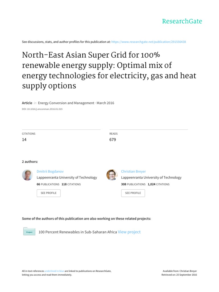 North-East Asian Super Grid For 100% Renewable Energy Supply: Optimal ...