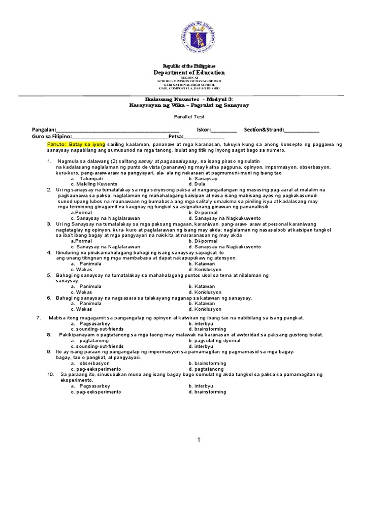 Filipino Performance Task | PDF