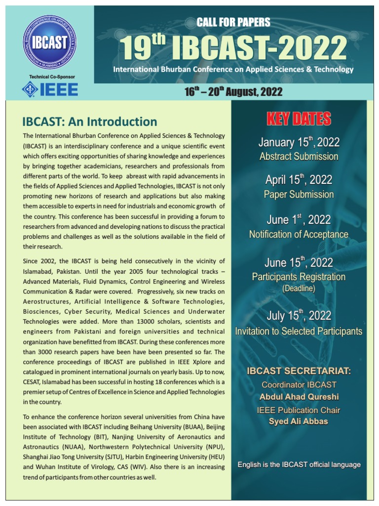 Call 4 Paper 19th IBCAST 2022 | PDF | Intelligence (AI) & Semantics ...