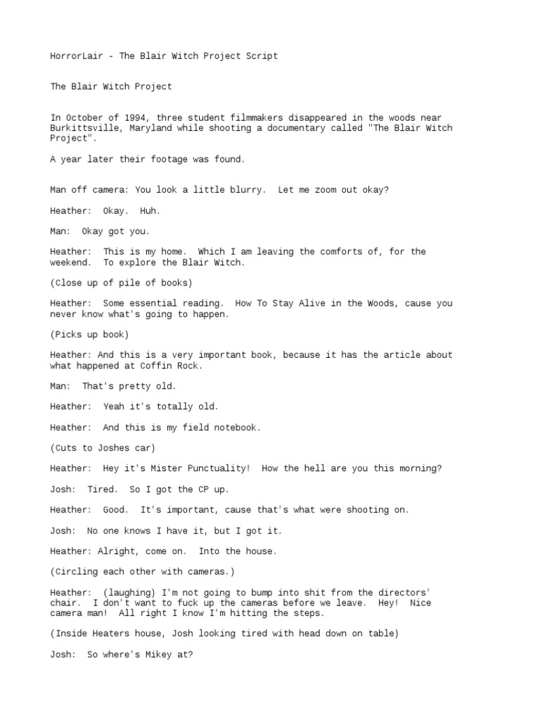 HorrorLair - The Blair Witch Project Script | PDF