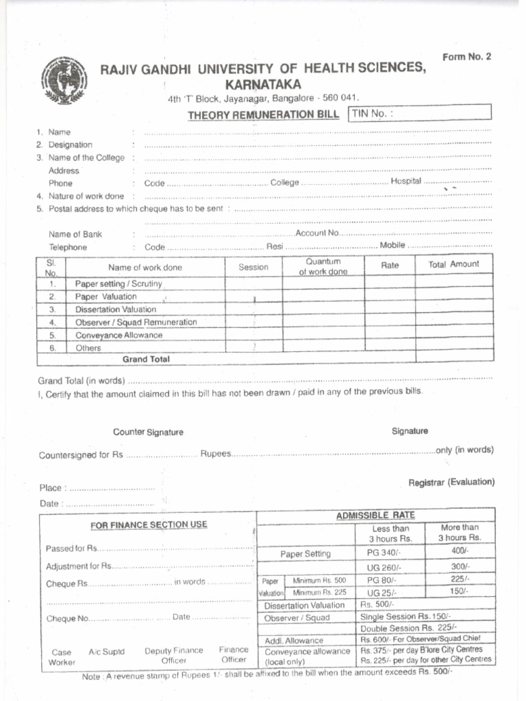 Remuneration Format - RGUHS | PDF
