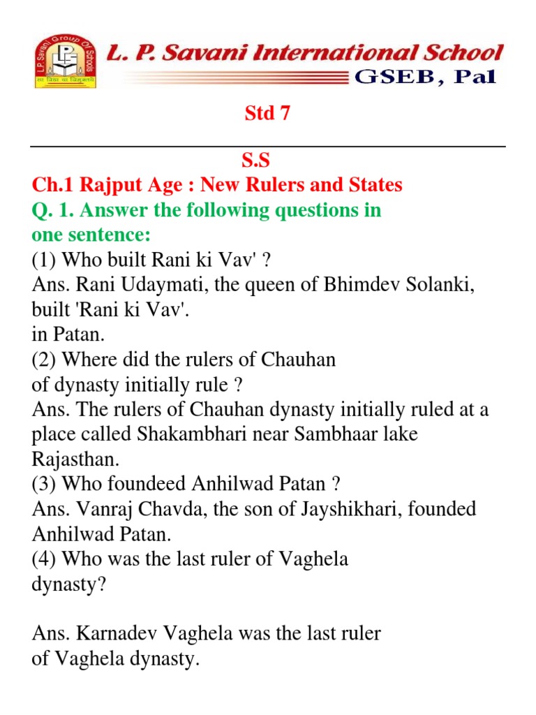 STD 7 S.S Ch. 1 Notes (From New Book) | PDF | South Asia