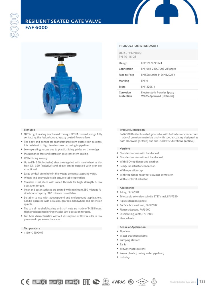 Resilient Seated Gate Valve: Design Connection Face To Face Marking ...
