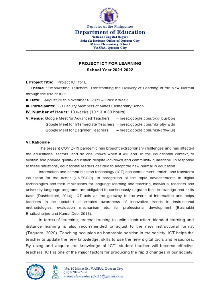 Project Ict For L - Workplan | PDF | Educational Technology | Teachers