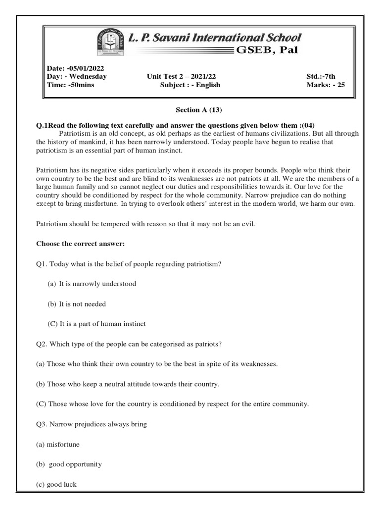 STD 7 English Unit 2 2021-22 | Download Free PDF | Linguistics | Grammar