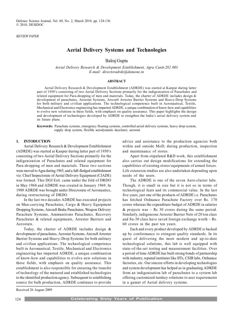 Aerial Delivery Systems and Technologies: Balraj Gupta | PDF ...