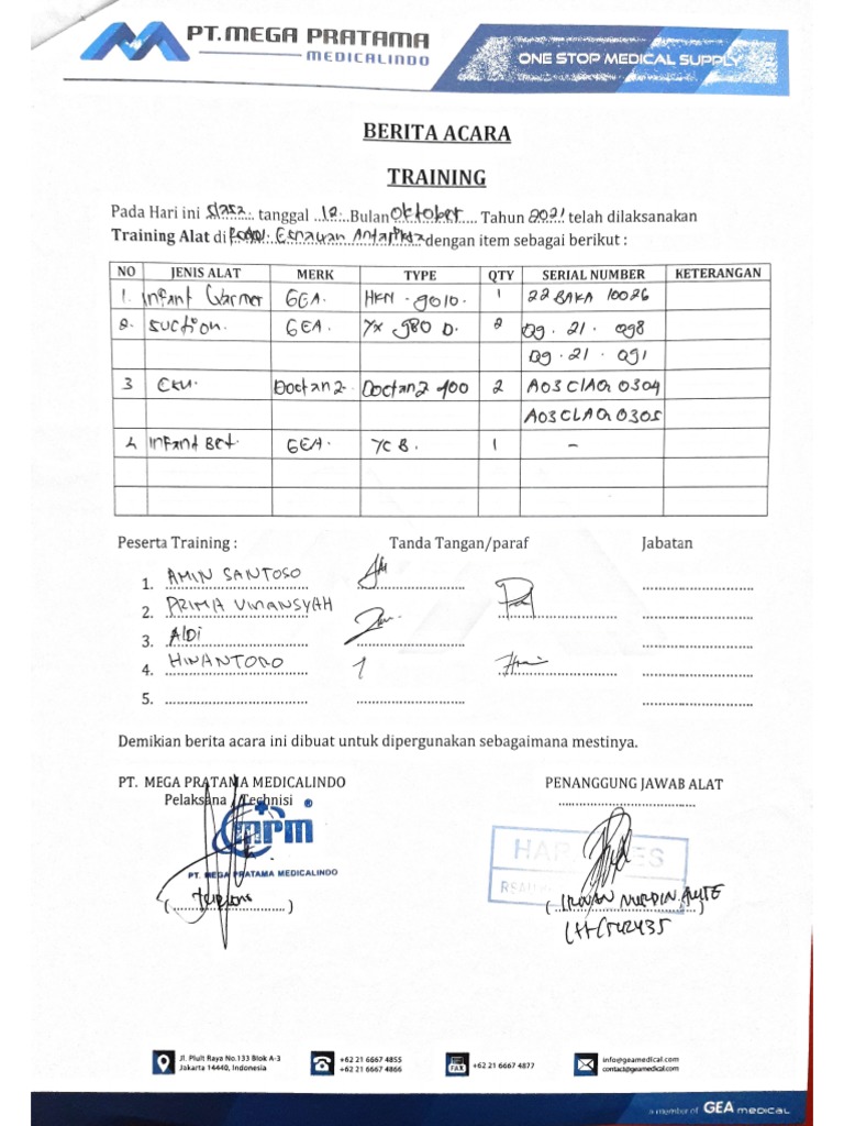 Berita Acara Training RSAU | PDF