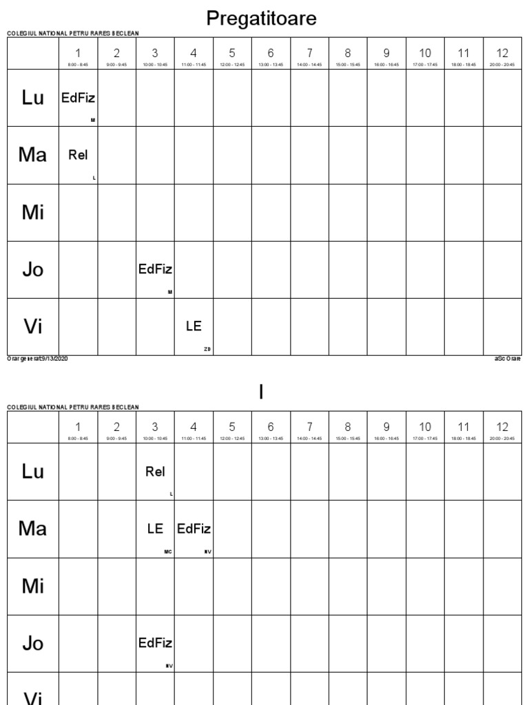 Elevi Orar Saptamana 1 2020 2021 3 | PDF