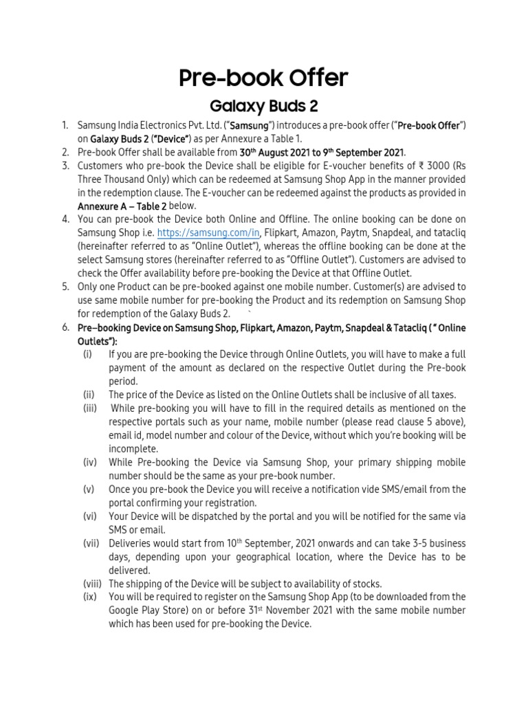 Galaxy Buds 2 Pre-book Offer Details | PDF | Mobile App | Online And ...