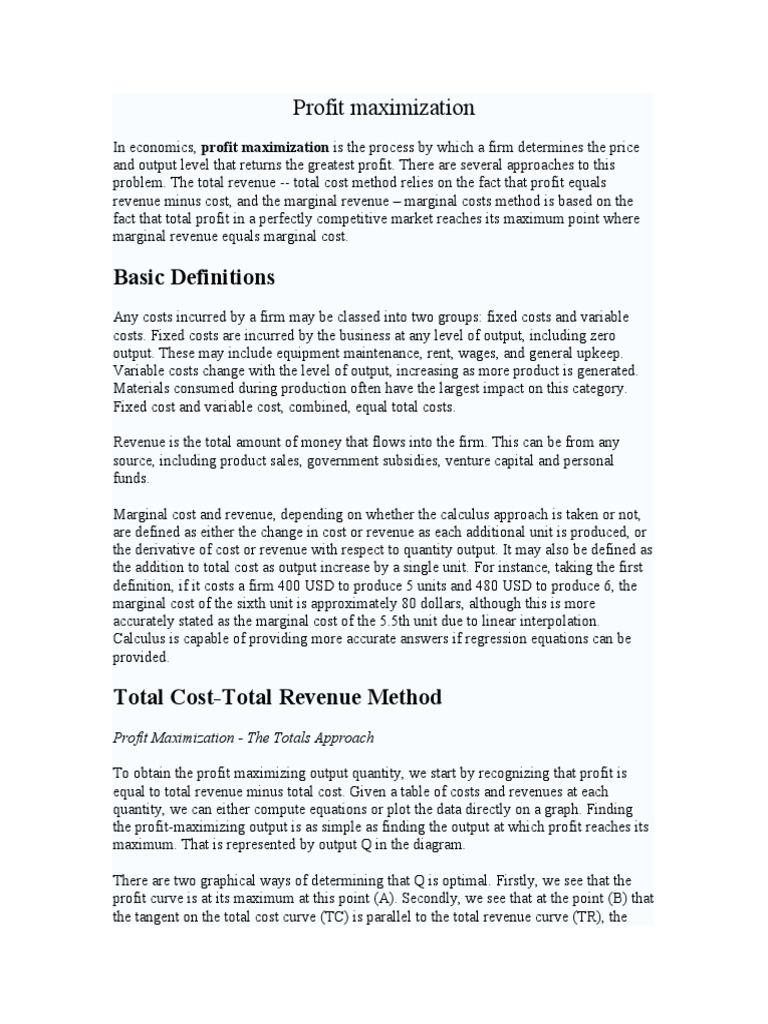 Basic Definitions: Profit Maximization | PDF | Profit (Economics ...