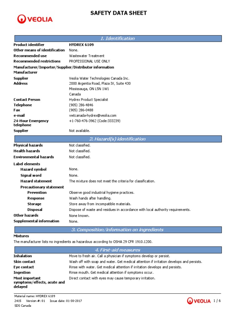 Safety Data Sheet: 1. Identification | PDF | Personal Protective ...