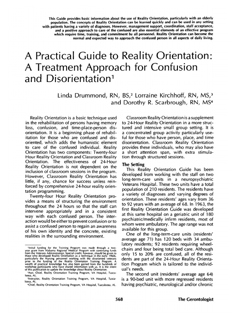 Guide to Reality Orientation Techniques | PDF | Perception | Nursing