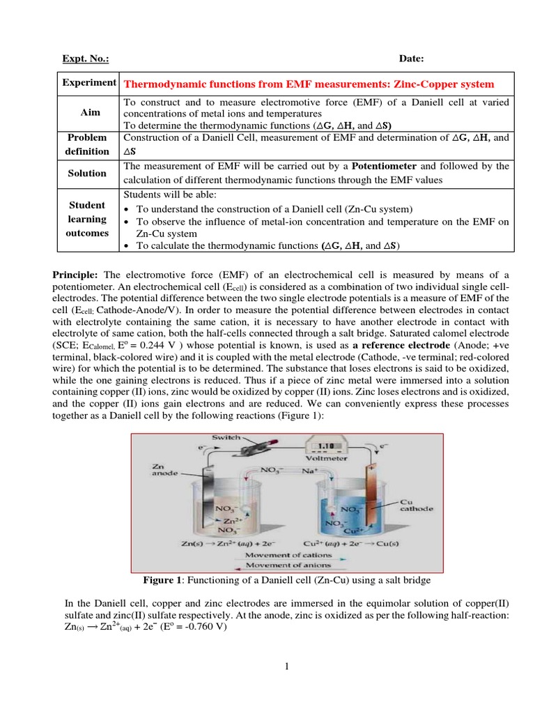 Experiment 3 - Themodynamic Functions From EMF Measurements | PDF ...